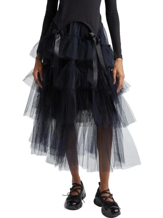 Simone Rocha Tiered Tulle Midi Skirt - Black