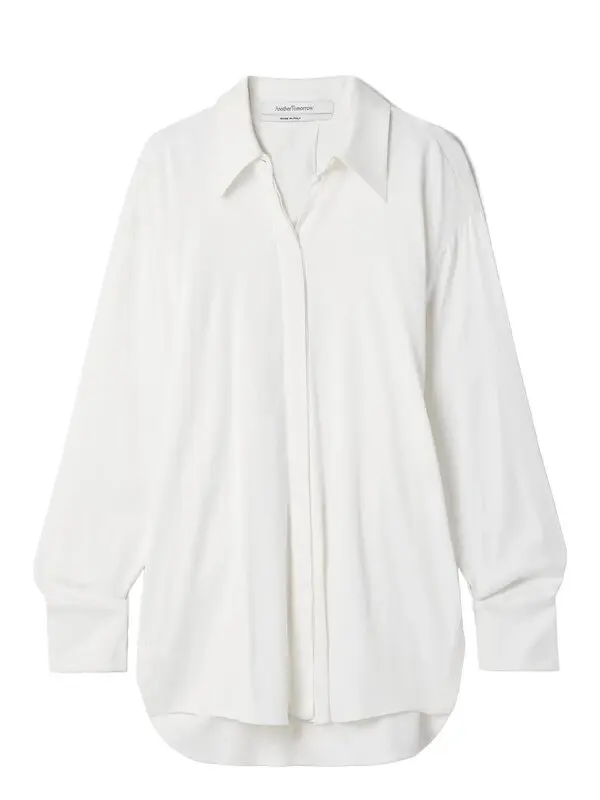Another Tomorrow Satin-crepe Shirt - Neutrals