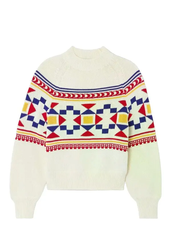 HIGH SPORT Lara Intarsia-knit Cotton-blend Sweater - Ecru