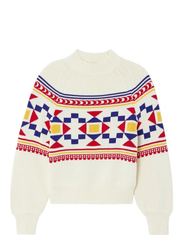 HIGH SPORT Lara Intarsia-knit Cotton-blend Sweater - Neutrals
