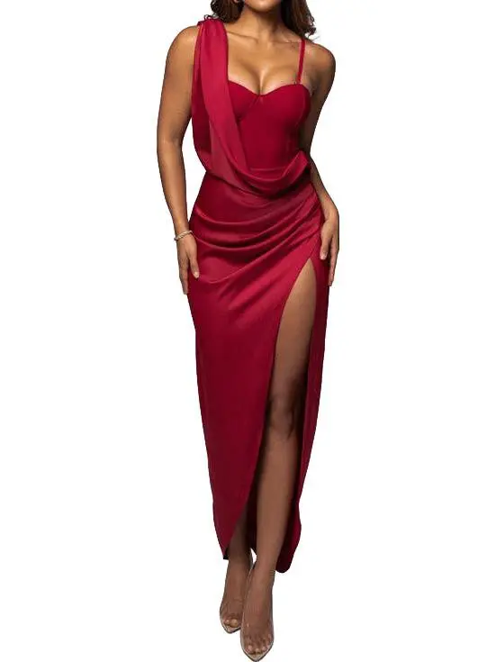 JLUXLABEL Kristiana Bustier Satin Gown - Red