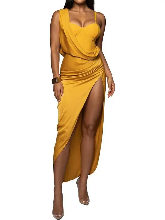 JLUXLABEL Kristiana Bustier Satin Gown - Yellow