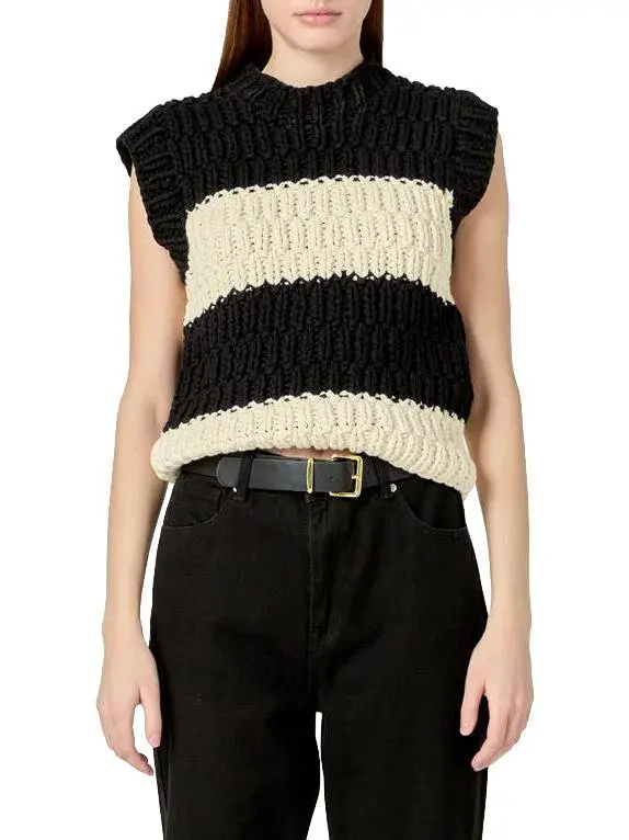 English Factory Chunky Stripe Sweater Vest - Black/ Ivory