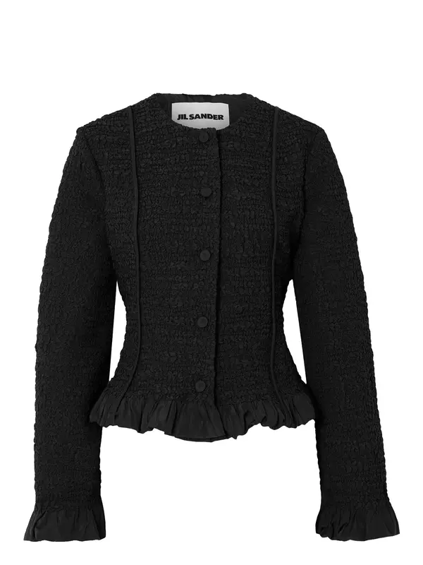 JIL SANDER Ruffled Smocked Twill Jacket - Black