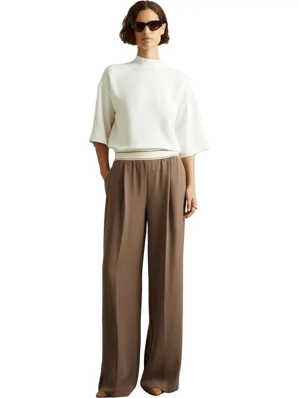 REISS Abigail Wide Leg Elasticated Trousers - Mocha Brown