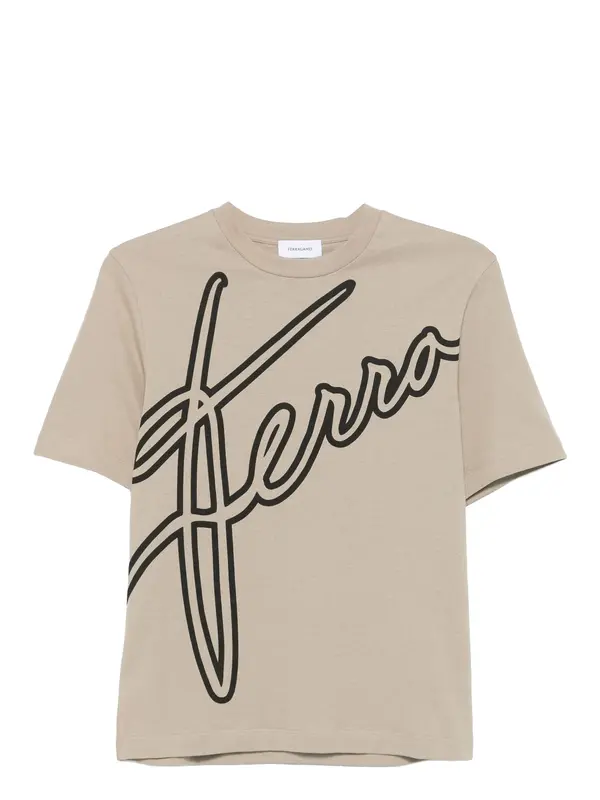 FERRAGAMO Logo-print T-shirt - Neutrals