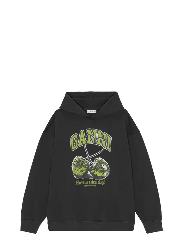 GANNI Printed Hoodie - Black
