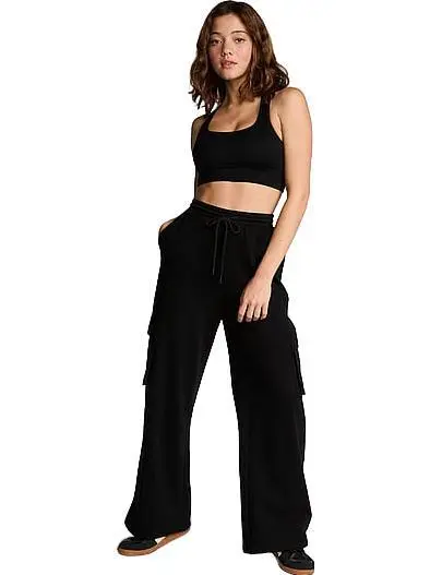 Pink Campus Fleece Wide-leg Cargo Sweatpants - Black
