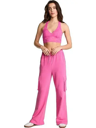 Pink Ivy Fleece Wide-leg Cargo Sweatpants - Pink