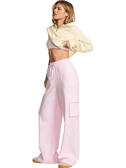 Pink Campus Fleece Wide-leg Cargo Sweatpants - Pink