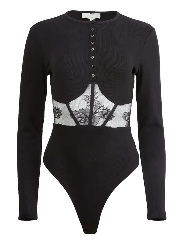 FLEUR DU MAL Panelled Lace Bodysuit - Black