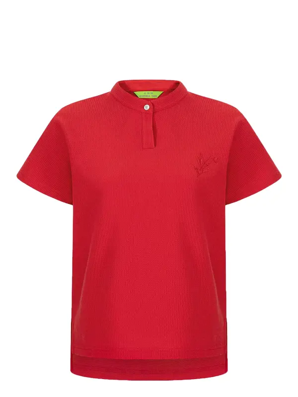 Shanghai Tang Floral Embroidered Polo - Red