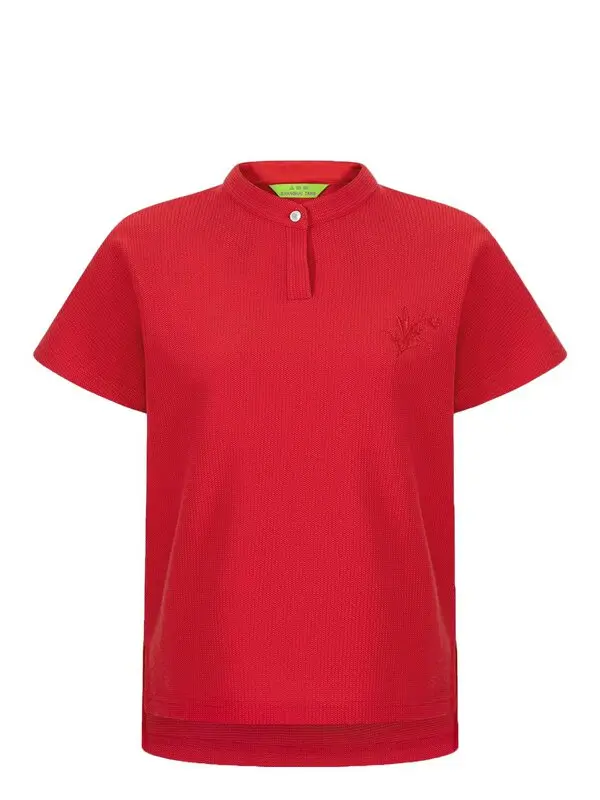 Shanghai Tang Floral Embroidered Polo - Red
