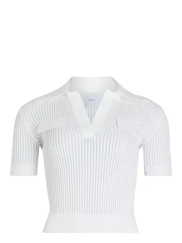 Patou Ribbed Knit Polo Top - White