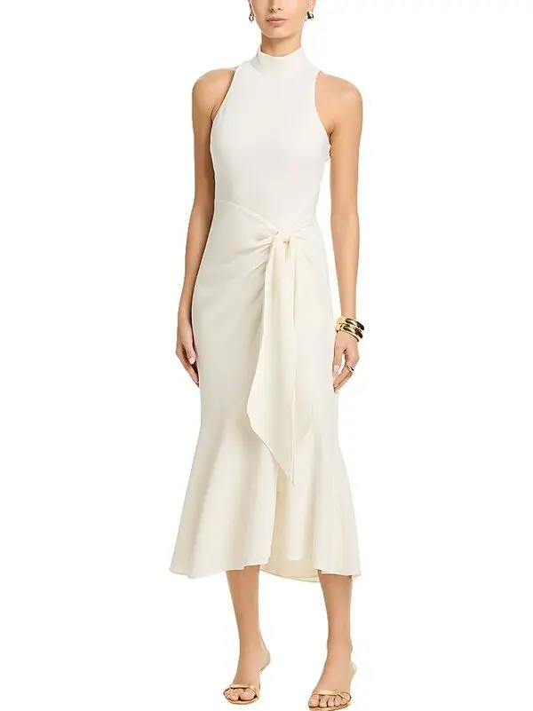 Cinq À Sept Crepe Rori Tie Waist Turtleneck Dress - Ivory