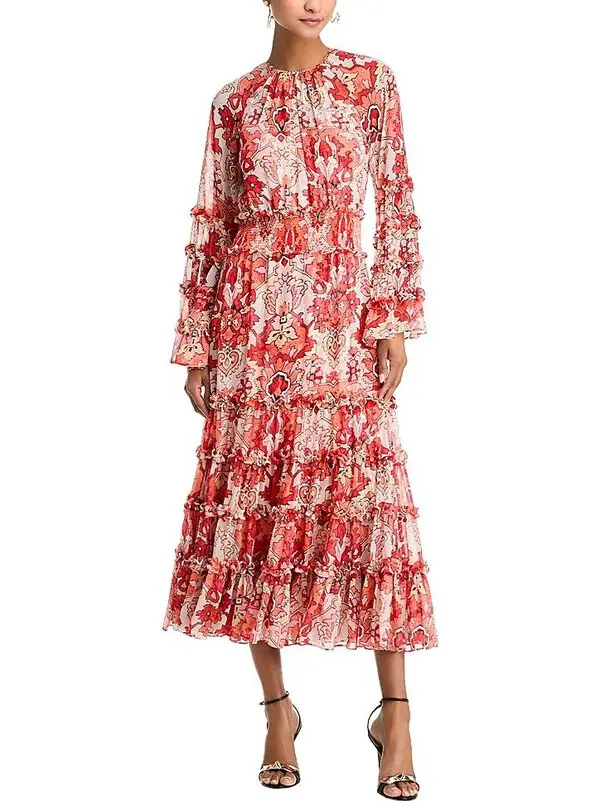 Cinq À Sept Damask Sunnina Ruffled Tiered Midi Dress - Pink Poppy