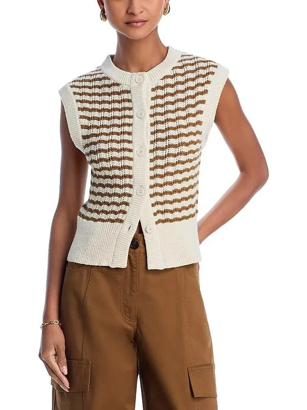 A.L.C. Margo Sleeveless Cardigan - Parchment/aged Bronze Stripe