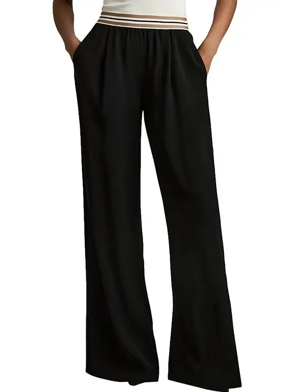 REISS Striped Waistband Wide Leg Trousers - Black
