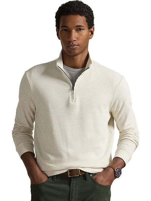 Polo Ralph Lauren Luxury Double Knit Jacquard Quarter Zip Pullover - Beige