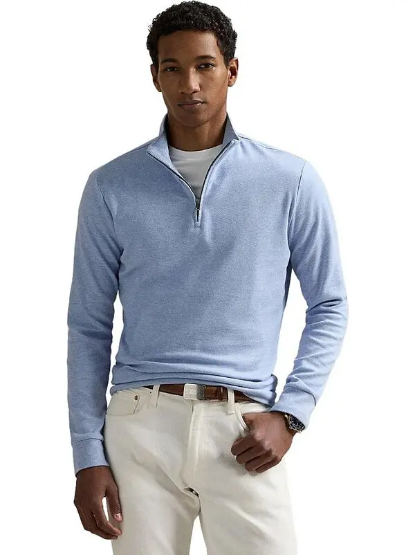 Polo Ralph Lauren Luxury Double Knit Jacquard Quarter Zip Pullover - Blue