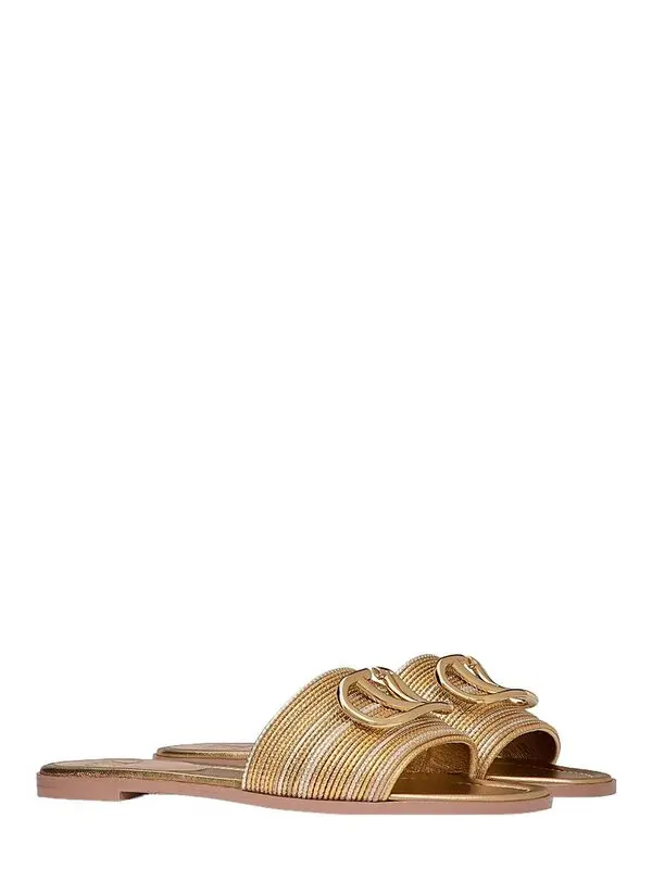 Valentino Garavani V Logo Signature Metallic Slide Sandals - Gold
