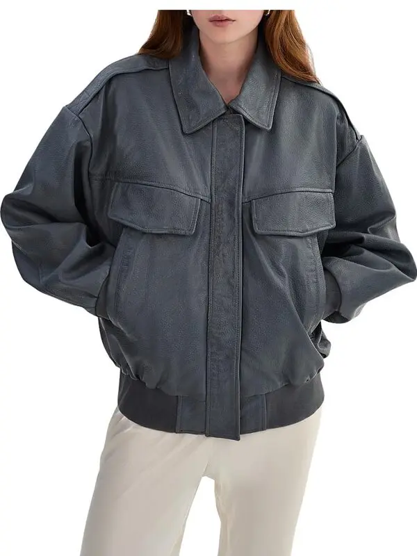 LAMARQUE Trevanna Leather Bomber Jacket - Graphite