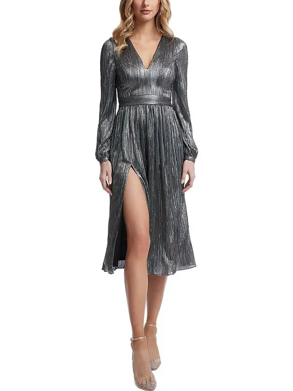 Dress The Population Holly Long Sleeve Dress - Silver