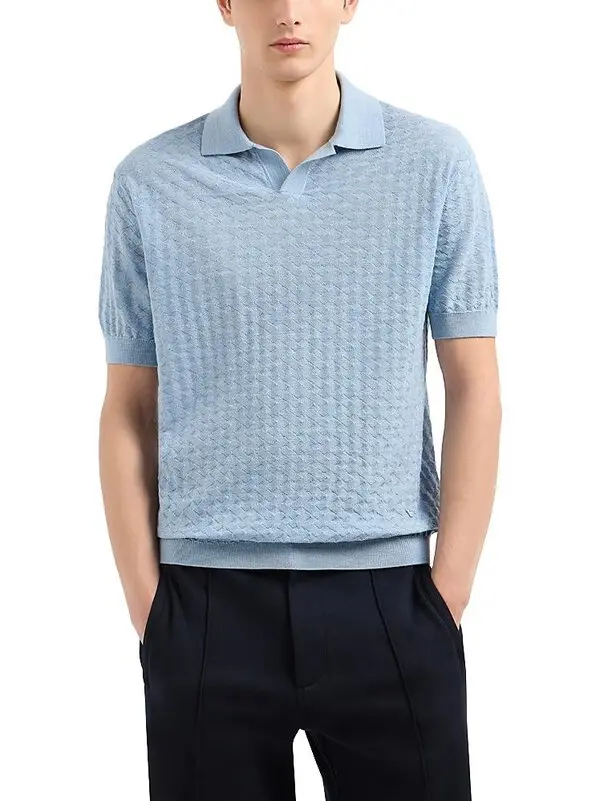 Emporio Armani Short Sleeved Knitted Basketweave Pullover - Light Blue