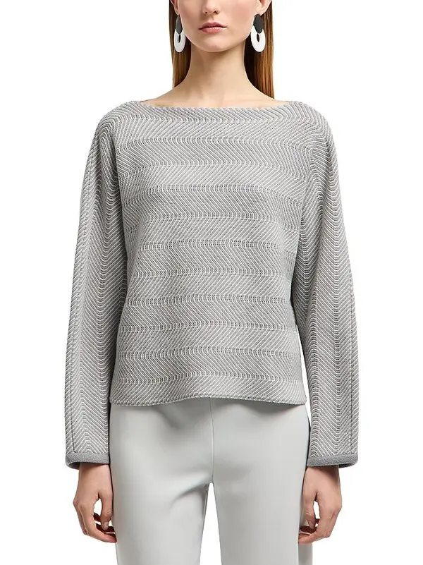 Emporio Armani Boat Neck Chevron Knit Sweater - Grey/beige