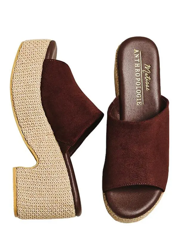 Matisse X Platform Heels - Brown Suede / Raffia