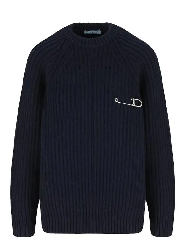 Prada Ribbed Virgin Wool And Cashmere Sweater - Blue