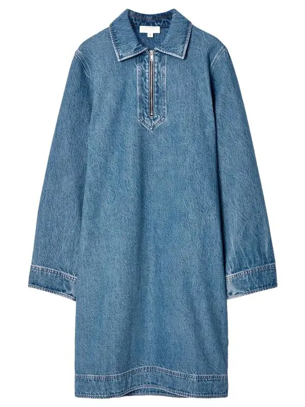 Cos Denim Half-zip A-line Dress - Blue