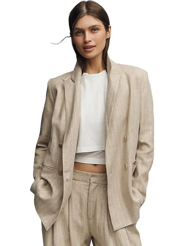 Maeve The Rue Oversized Blazer - Natural / Ivory Stripe