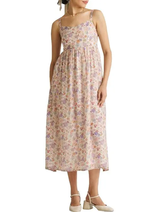 REISTOR Strappy Gathered Floral Midi Dress - Multicolored Florals