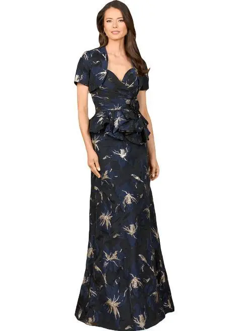LARA NEW YORK Strapless Brocade Gown With Bolero - Navy