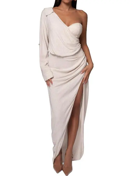 JLUXLABEL Evita Single-sleeve Maxi Dress - Beige