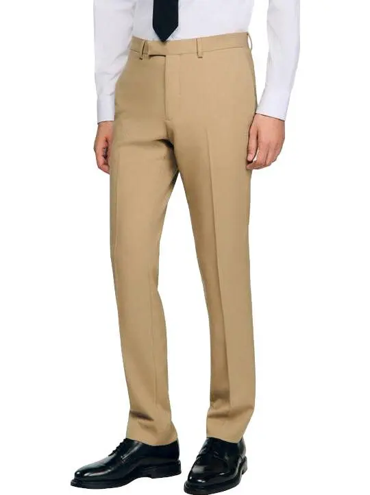 Sandro Classic Fit Wool Suit Trousers - Beige