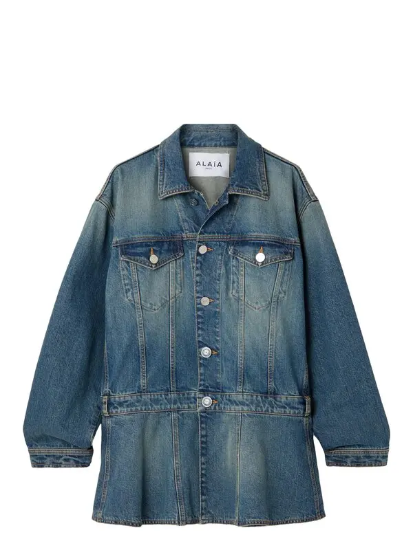 Alaïa Denim Peplum Jacket - Blue
