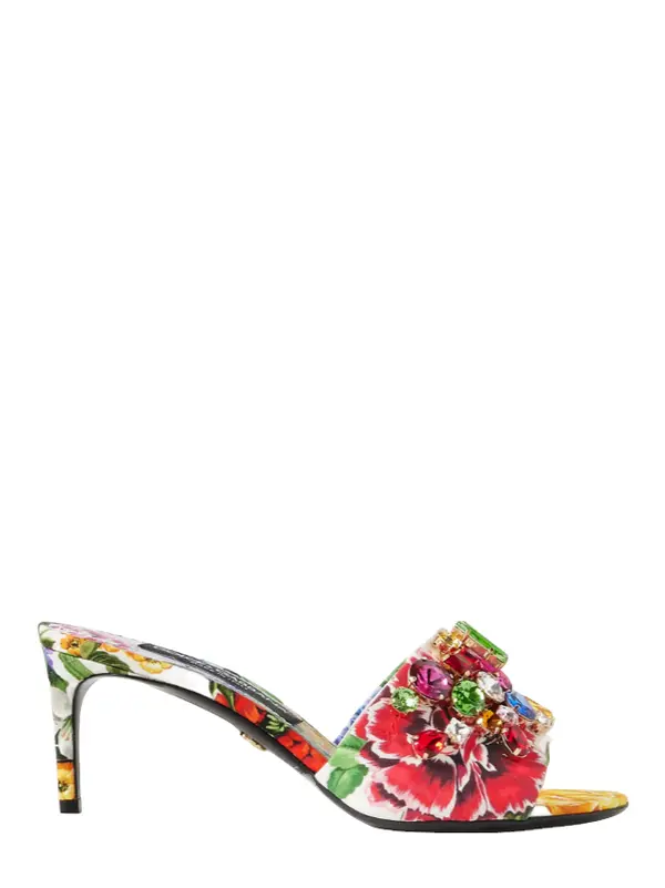 Dolce & Gabbana Keira Crystal-embellished Floral-print Canvas Mules - Multi