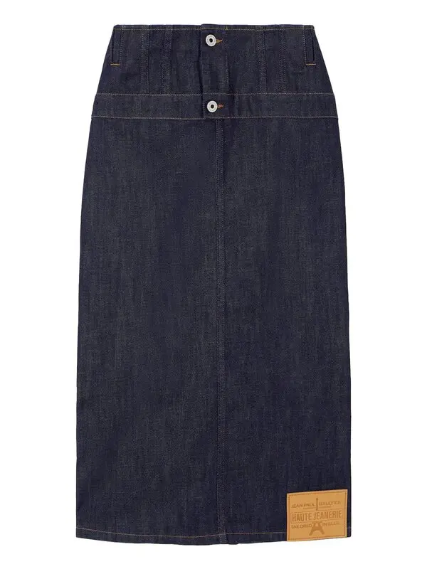 Jean Paul Gaultier Paneled Topstitched Denim Midi Skirt - Blue
