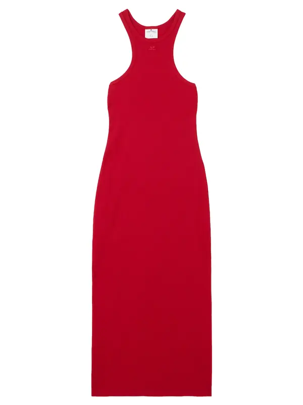 COURREGES Embroidered Ribbed Cotton-jersey Midi Dress - Red