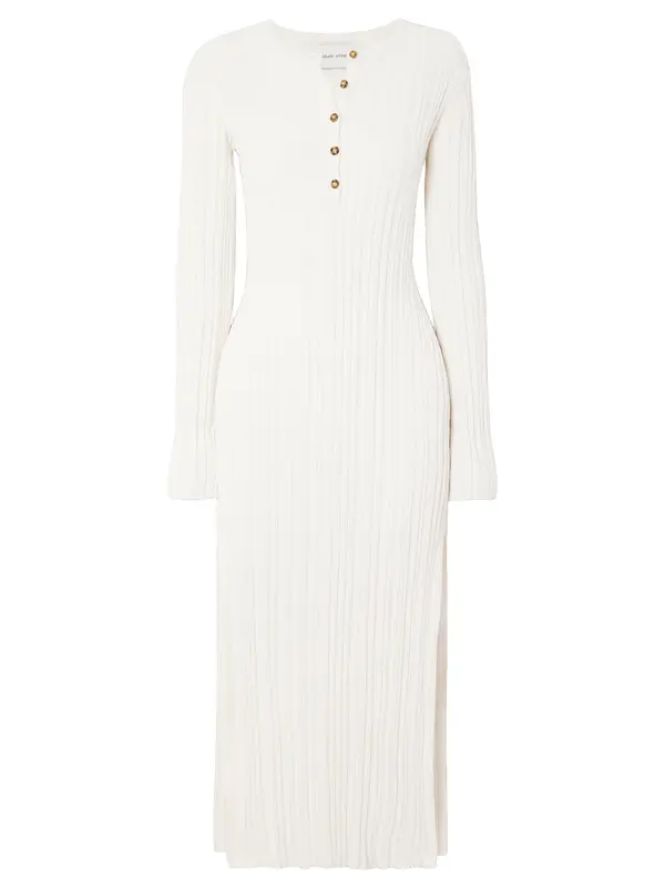 Loulou De Saison Eldara Ribbed Silk-blend Midi Dress - Ivory