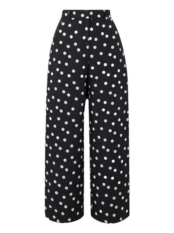 DIMA AYAD Polka-dot Textured-crepe Wide-leg Pants - Black