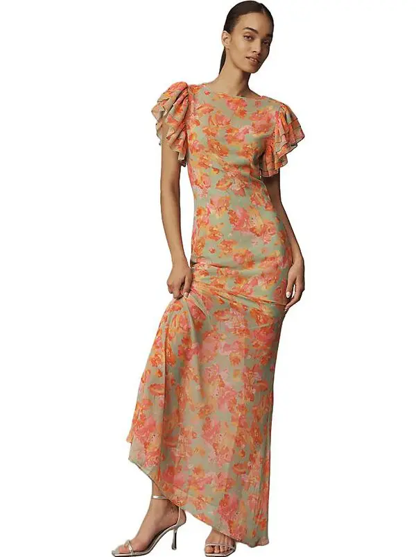 DE LA VALI Bougainvillea Maxi Dress - Art Deco Sage Floral