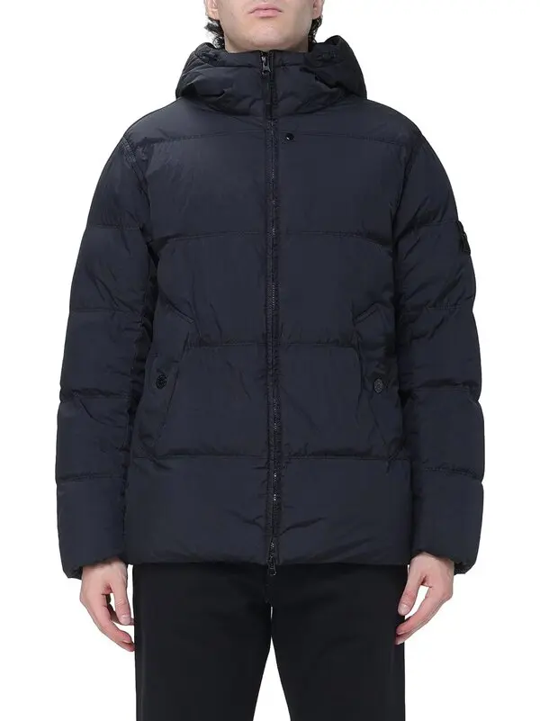 Stone Island Padded Hooded Nylon Jacket With Compass Logo - Navy