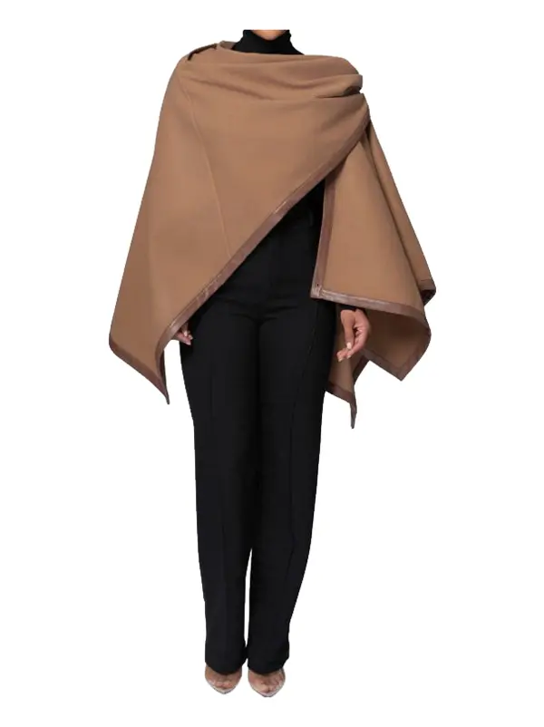 JLUXLABEL Felt Shawl With Faux Leather Trim - Brown