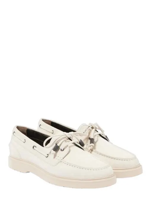 Brunello Cucinelli Suede Boat Shoes - White