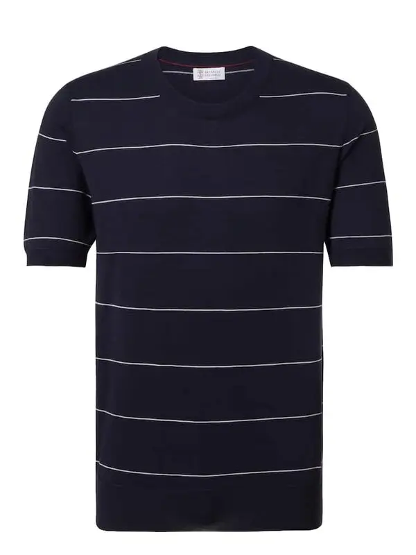 Brunello Cucinelli Striped Cotton Jersey T-shirt - Blue