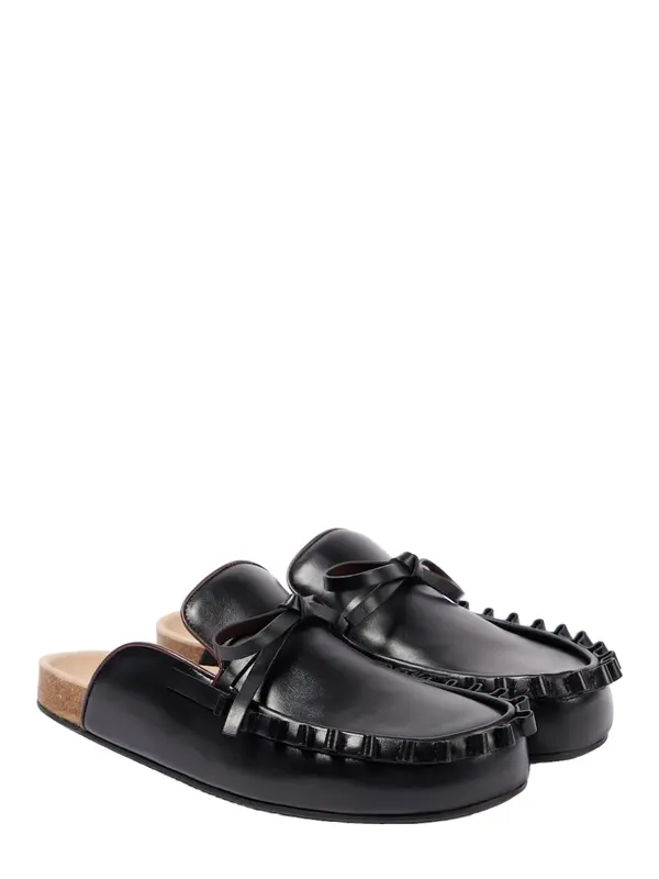 JW Anderson Ruffled Leather Mules - Black