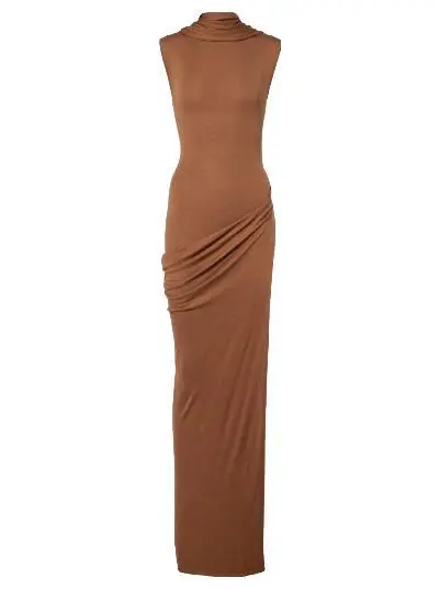 AYA MUSE Draped Silk-blend Maxi Dress - Brown